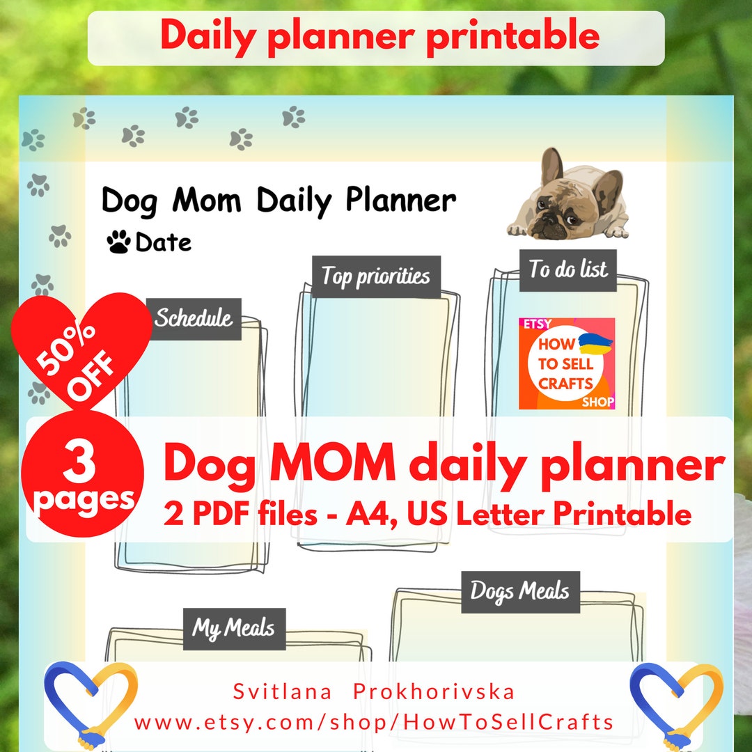 Daily Planner, Dog Lover Gift. Dog Mom Planner 3 Pages A4 and US Letter ...