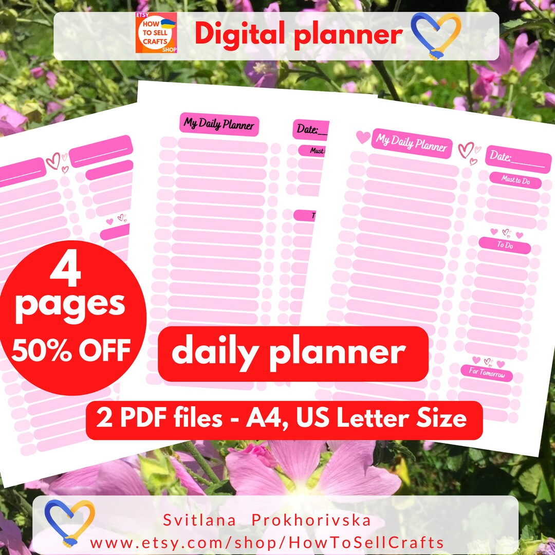 Daily Planner, Digital Planner. Cute Planner Pink Heart - Etsy