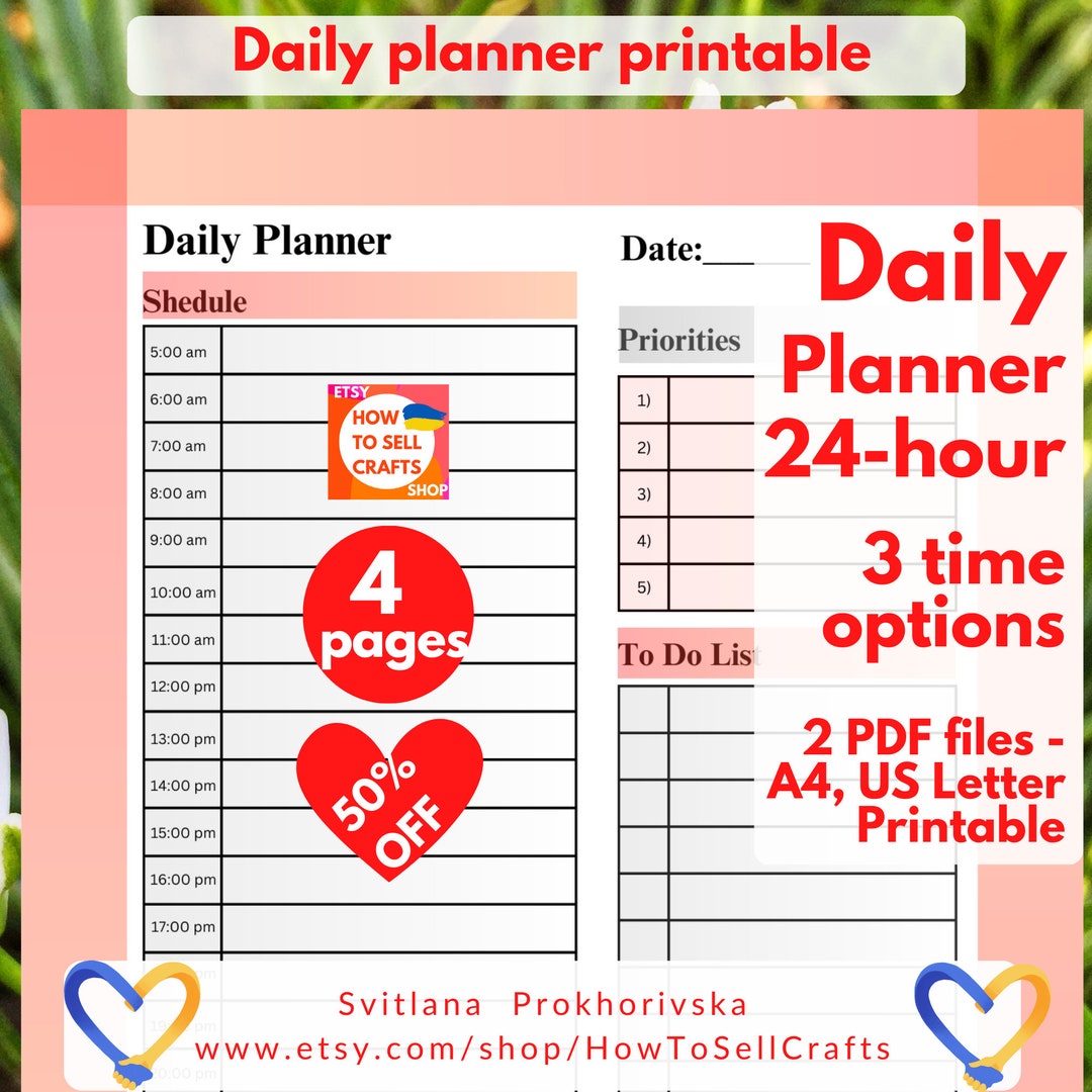 24 Hour Daily Planner Printable PDF. 24 Hour Planner, 24 Hour Digital ...