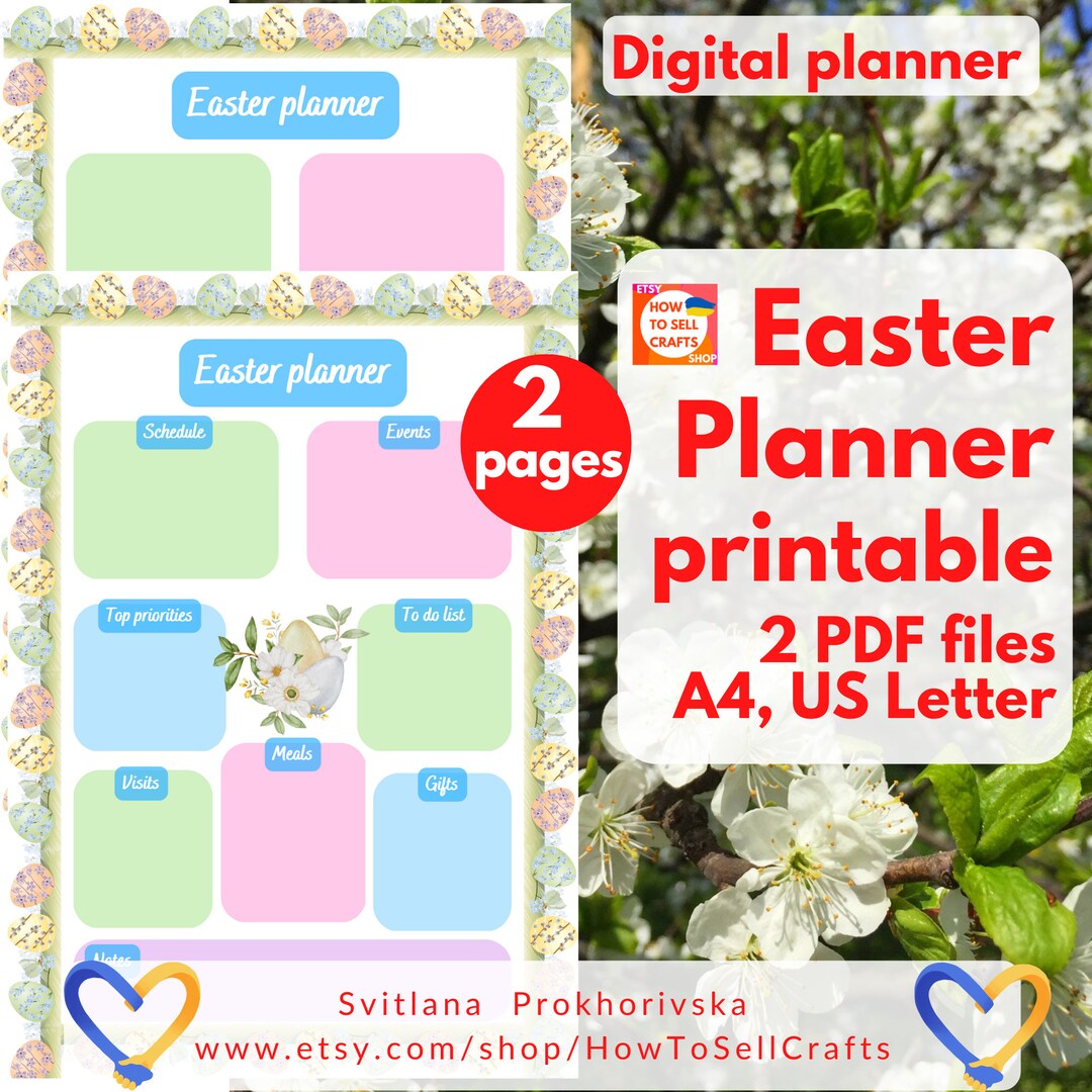 Digital Planner, Daily Planner. Easter Planner Green, Blue, Pink ...