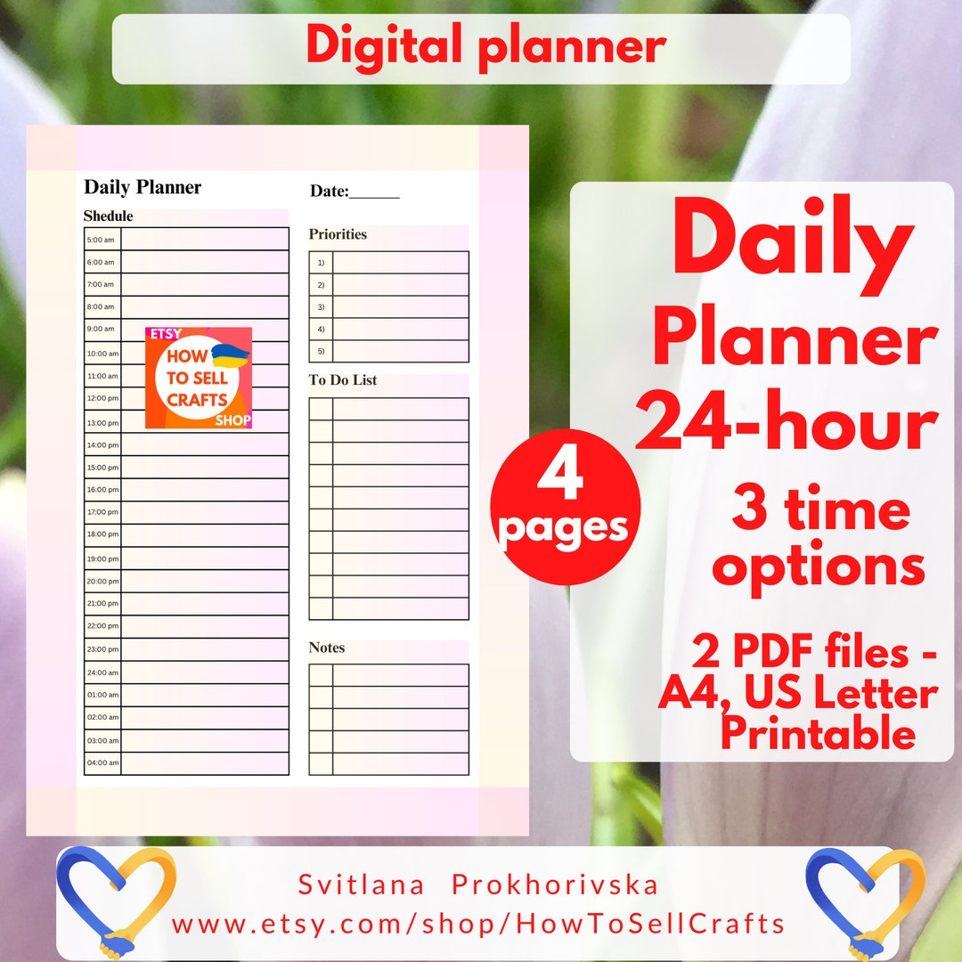 24 Hour Daily Planner Printable Simple Planner Pink PDF. to Do List ...