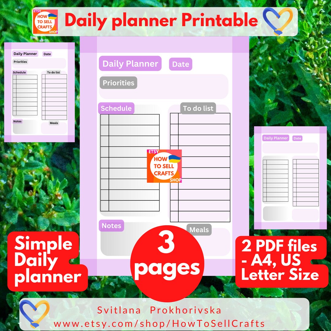 Daily Planner Printable Simple Planner A4 and US Letter Size. 3 Pages ...