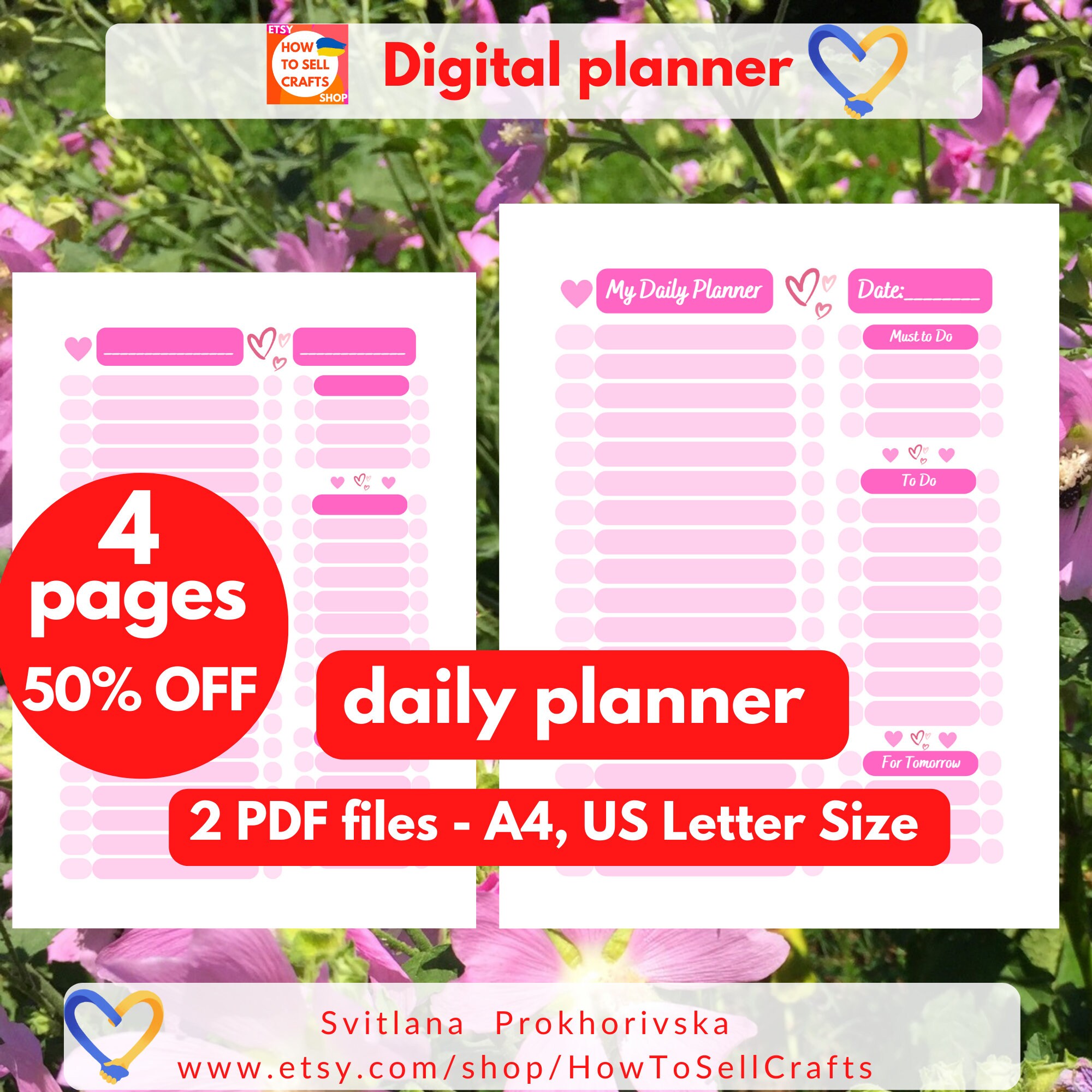Daily Planner, Digital Planner. Cute Planner Pink Heart - Etsy