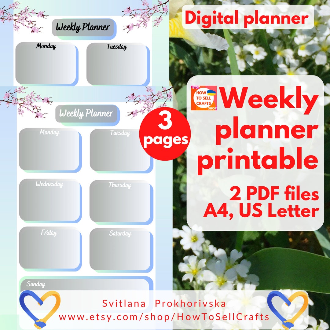Weekly Planner Printable Blue Planner. Cute Planner Floral - Etsy