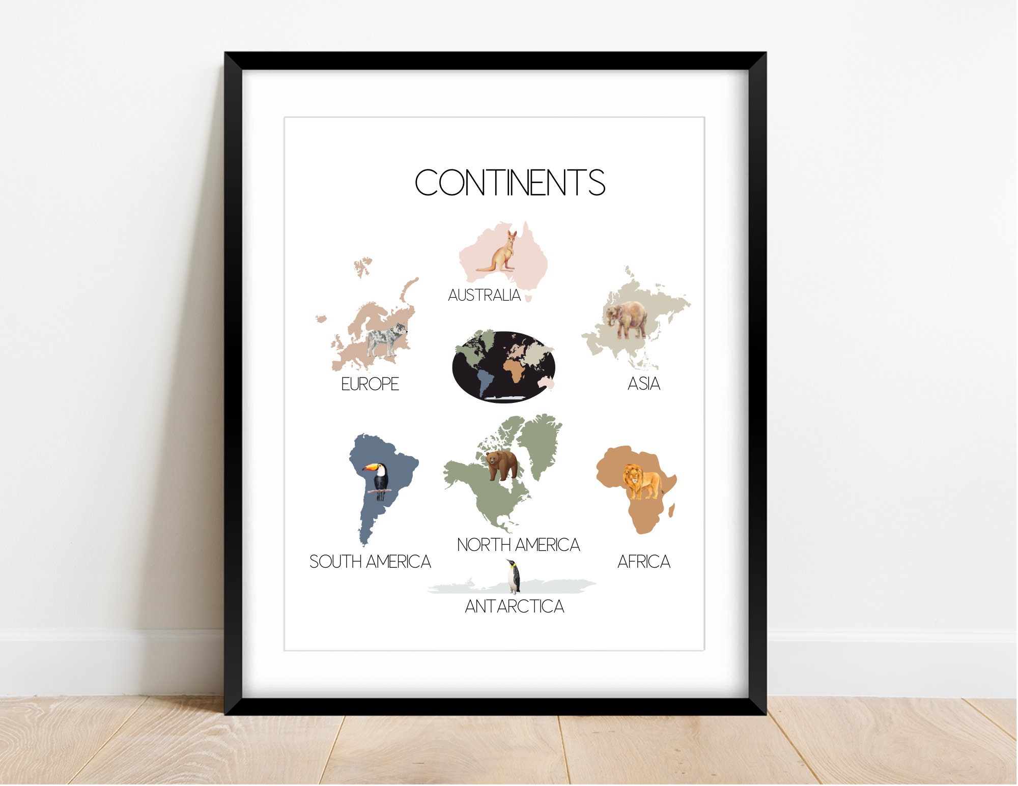Continents, Educational Poster, Educational Prints, Boho Educational ...