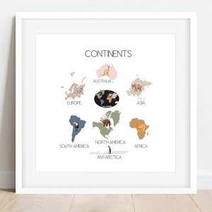 Continents, Educational Poster, Educational Prints, Boho Educational ...