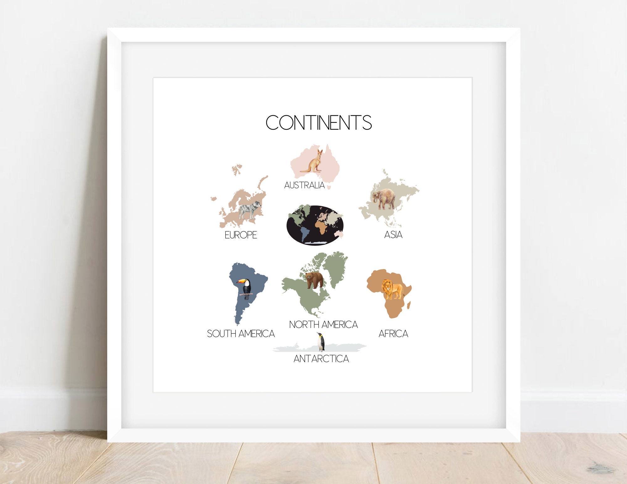 Continents, Educational Poster, Educational Prints, Boho Educational ...