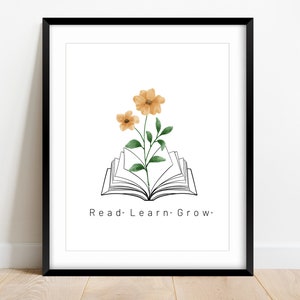 Read Learn Grow, Printable Wall Art, Positive Affirmations, Reading ...