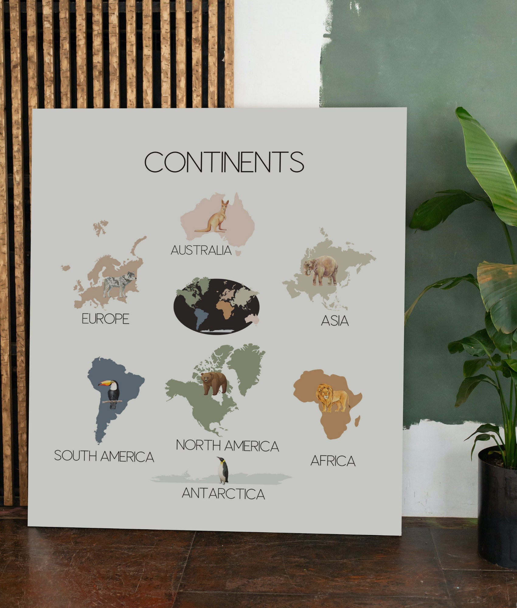 Continents, Educational Poster, Educational Prints, Boho Educational ...