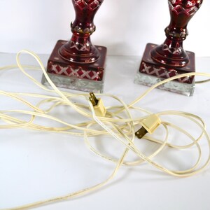 Pair of Bohemian Ruby Red Cut to Clear Table/boudoir Lamps. Clear Glass ...