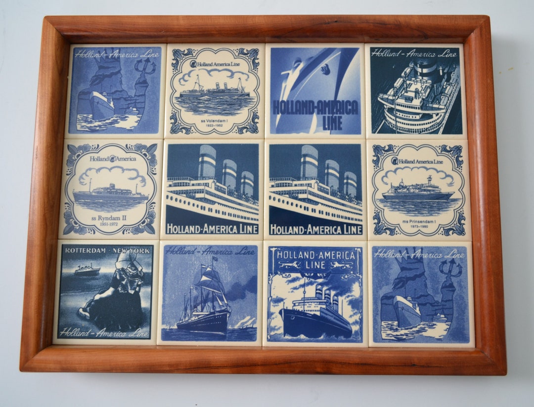 Holland-america Line Twelve Delph Tile Wood Framed Tray. Vintage Blue ...