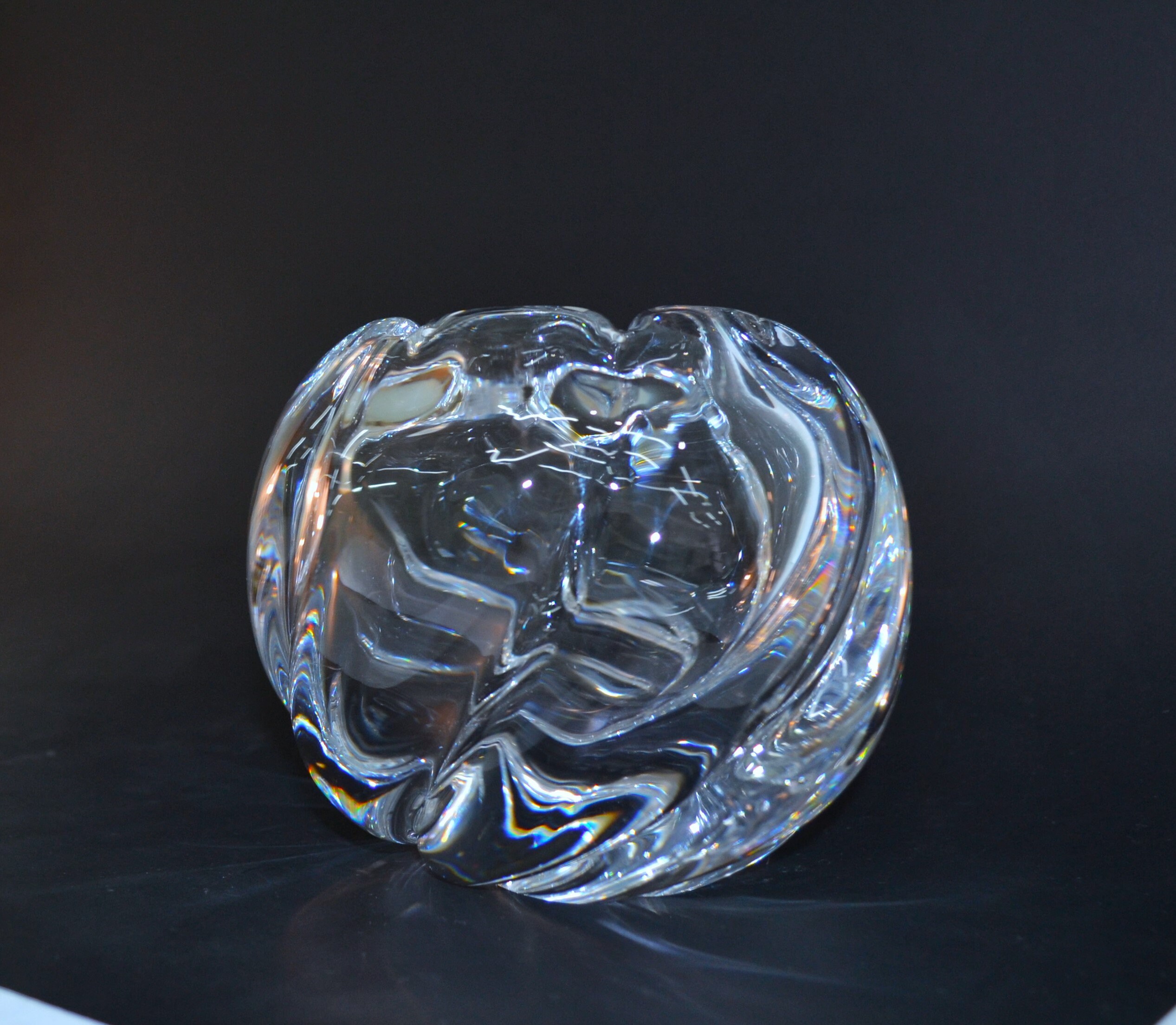 Globular Crystal Glass Vase With Pattern of Swirling Indentations. Designed by Edvin Ohrstrom ...