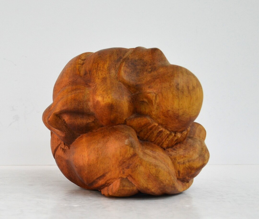 Hand Carved Wooden Sculpture of Weeping Buddha/yogi Man /orang Malu ...