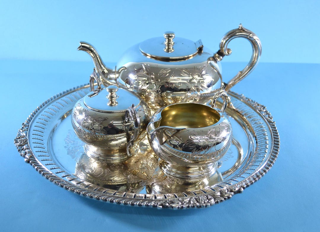 Wm A Rodgers EPBM Hand Engraved Tea Service Set and Victorian Plate ...