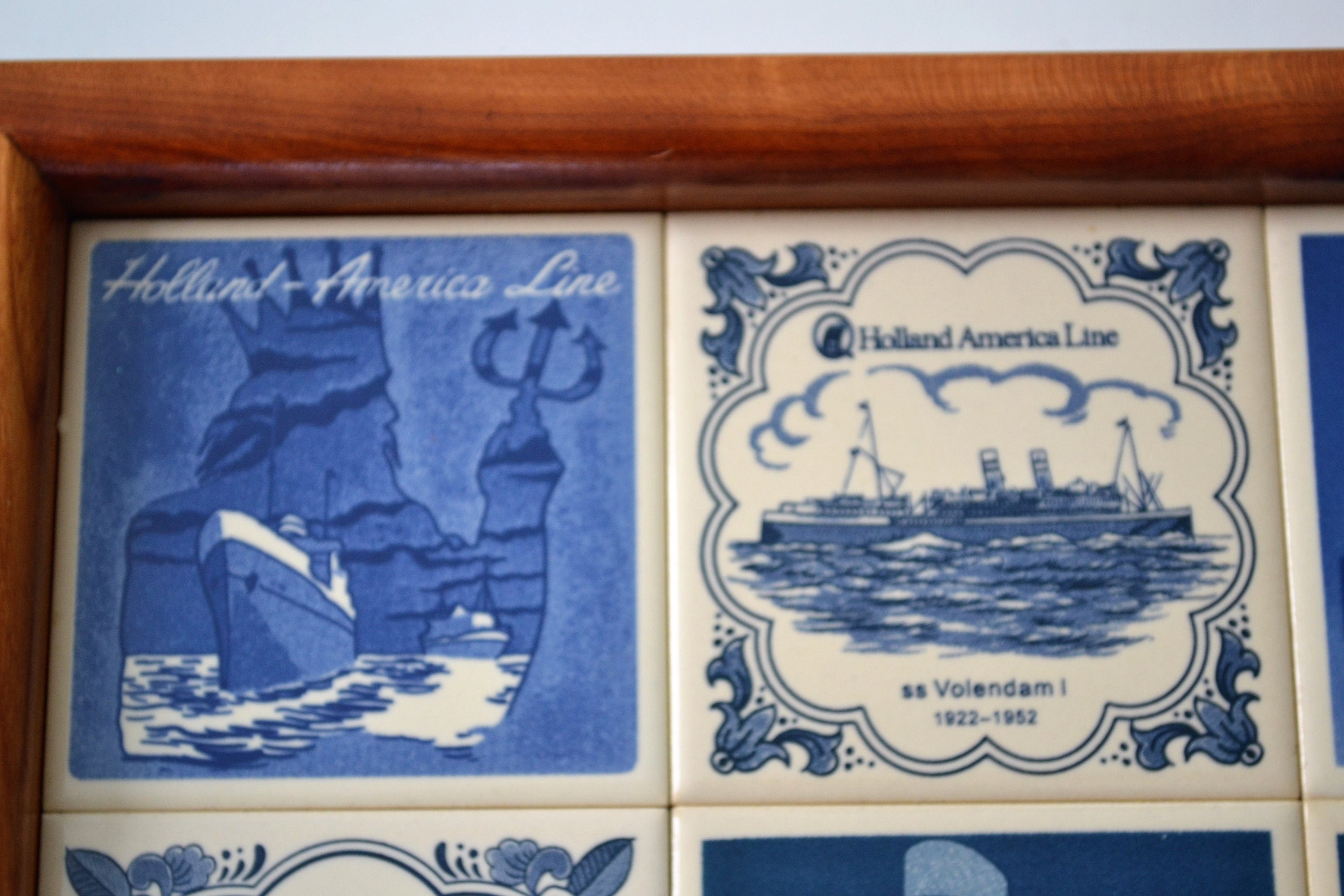 Holland-america Line Twelve Delph Tile Wood Framed Tray. Vintage Blue ...