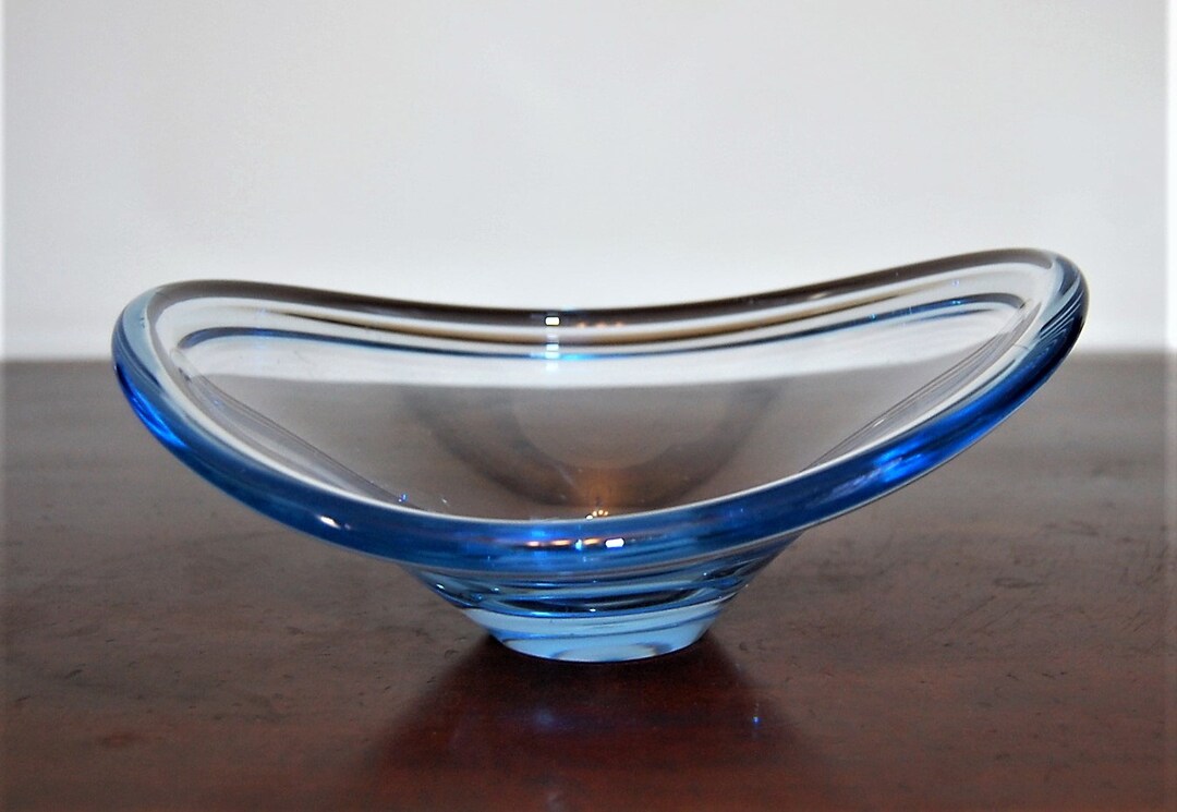 Holmegaard Blue Glass Oval Bowl. Vintage From the 50s. Made in Denmark ...