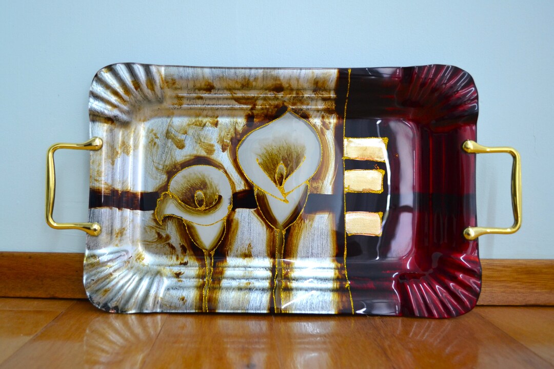 Art Glass Rectangular Serving Tray With Metal Handles. Italian Design ...