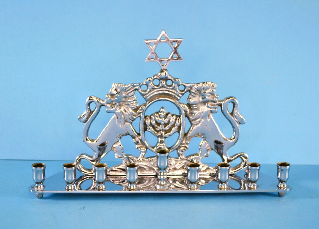 Modern Industrial Style Bench Menorah for Hanukkah . Silver Tone Finish ...