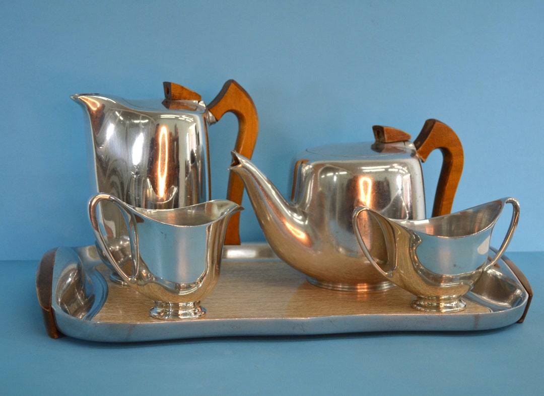 Mid Century Modern Picquot Ware Tea and Coffee Set With Tray. Vintage ...