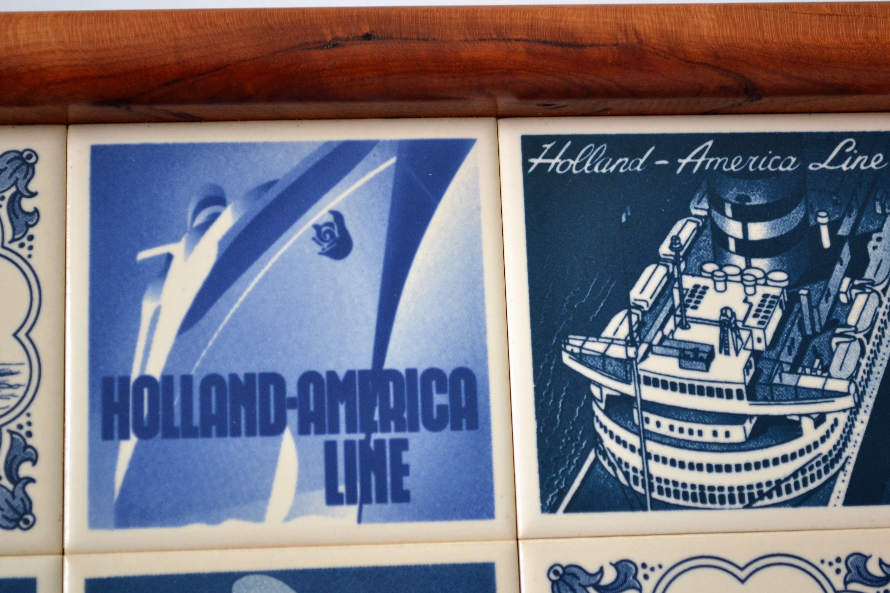 Holland-america Line Twelve Delph Tile Wood Framed Tray. Vintage Blue ...