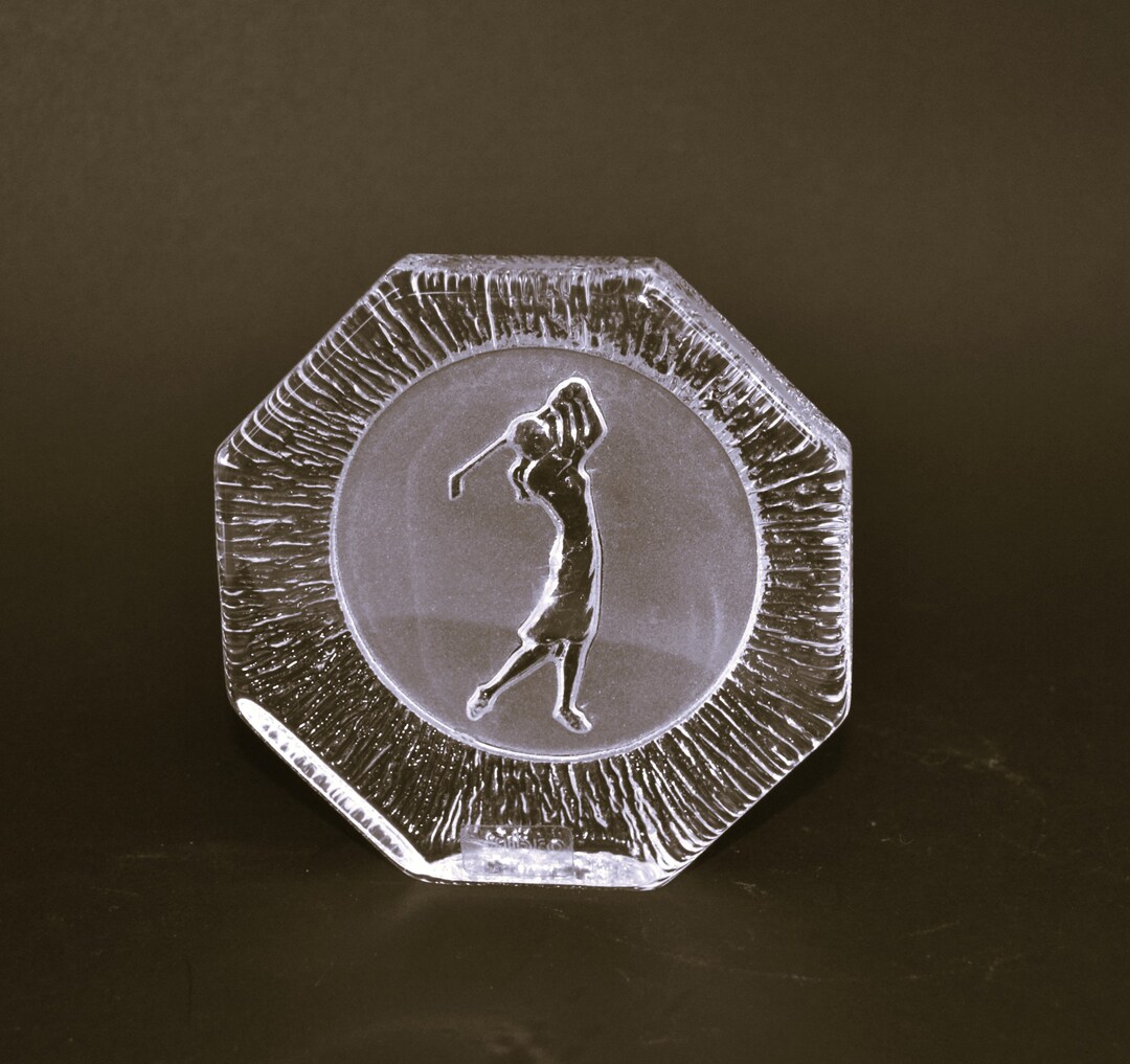 Octagonal Crystal Sculpture/paperweight Featuring a Golfer Player ...