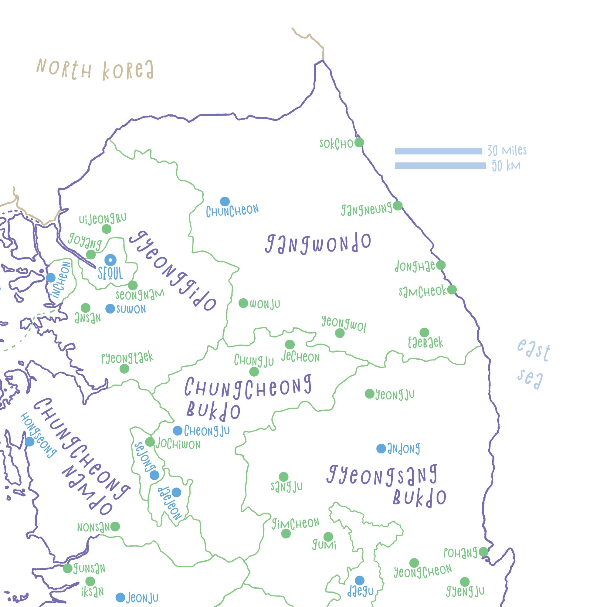 South Korea Map, PRINTABLE South Korea Provinces, Capitals, Cities ...