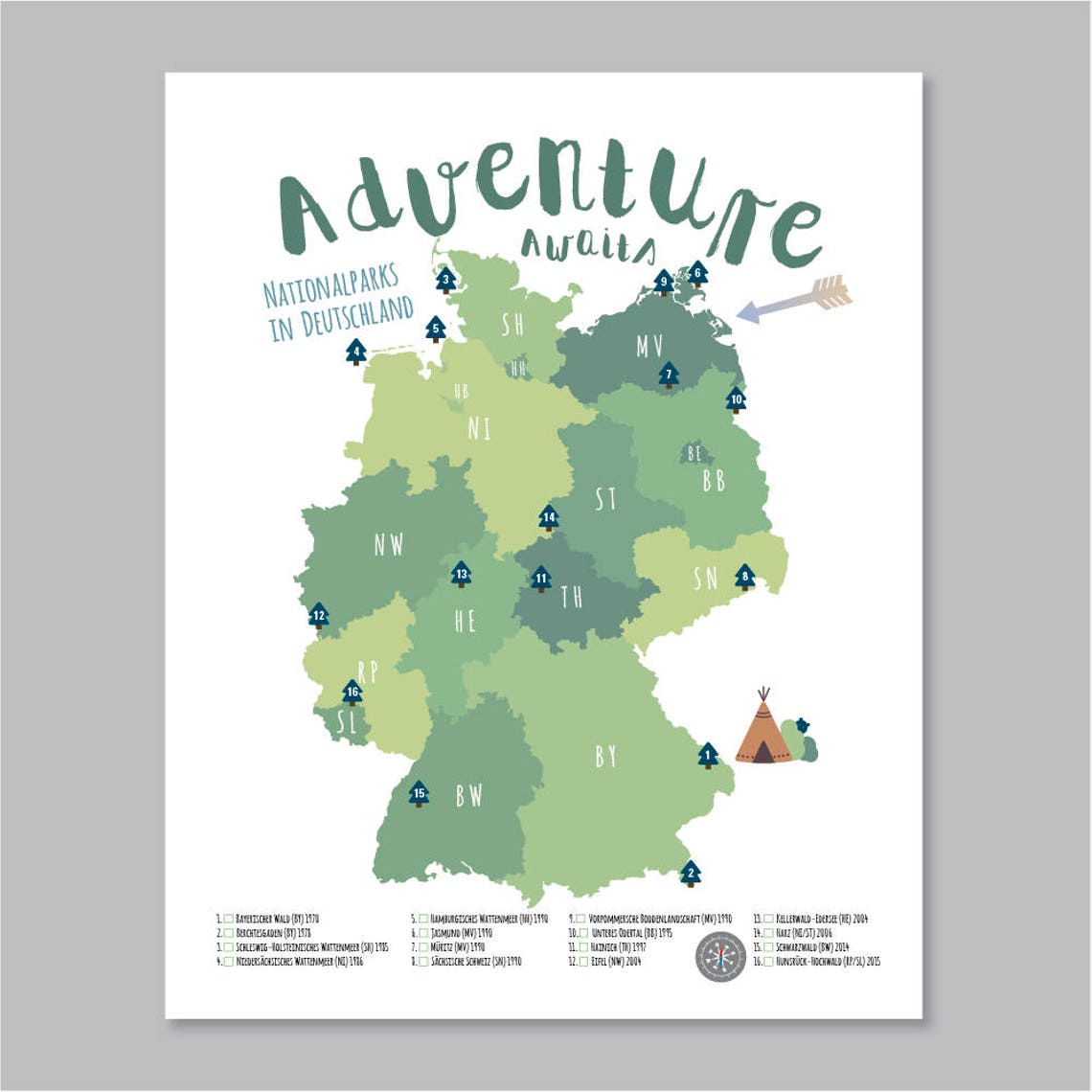 Germany National Parks Map Print: Adventure Awaits Nursery Decor ...