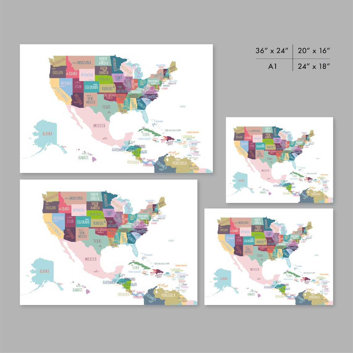 North America Map PRINTABLE United States Map Print USA | Etsy