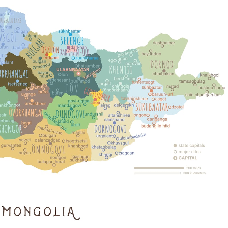 Mongolia Map Print: Labeled Provinces, Modern Home Decor (digital ...