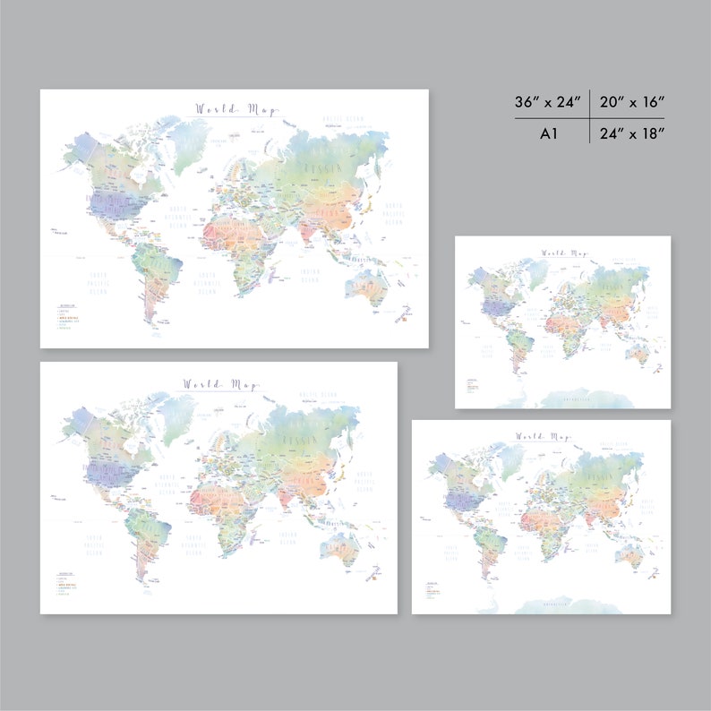 World Map With Countries PRINTABLE Map of the World Wall Art - Etsy