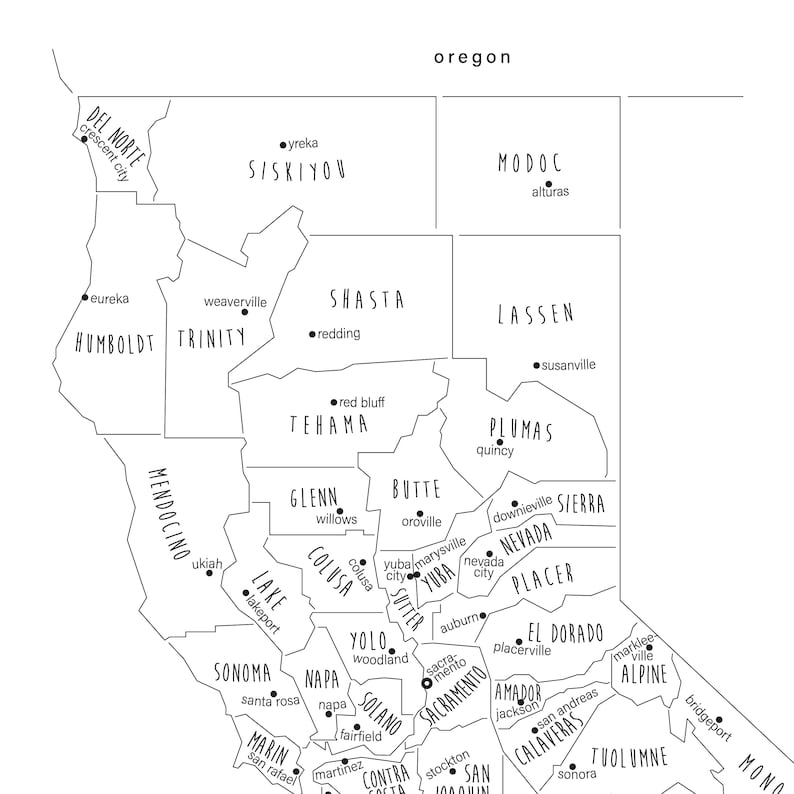 California Map Poster, PRINTABLE California County Map CA, California ...