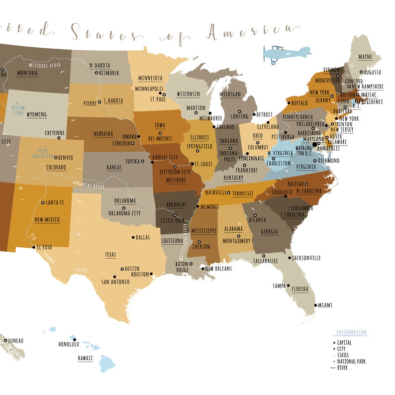 United States Map Wall Art PRINTABLE United States Map Print - Etsy