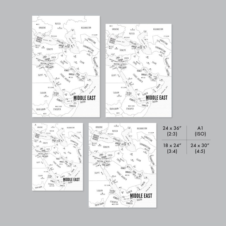 Printable Middle East Map : Home Decor (PDF/JPG) #P751 - Etsy