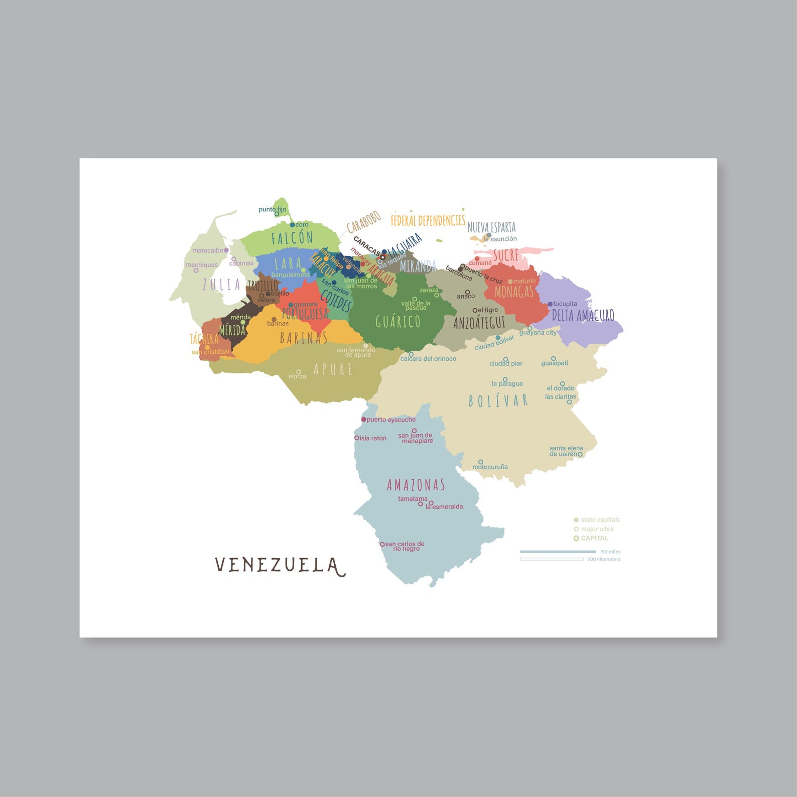 Venezuela Map Print: States and Capitals (digital Download) #P620 - Etsy