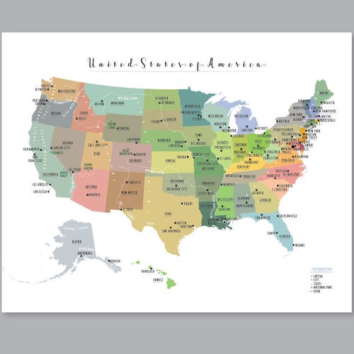 United States and Capitals Printable Classroom Poster 50 | Etsy