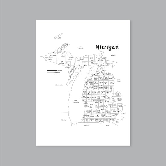 Michigan county map Modern home decor #P511 PRINTABLE Michigan ...
