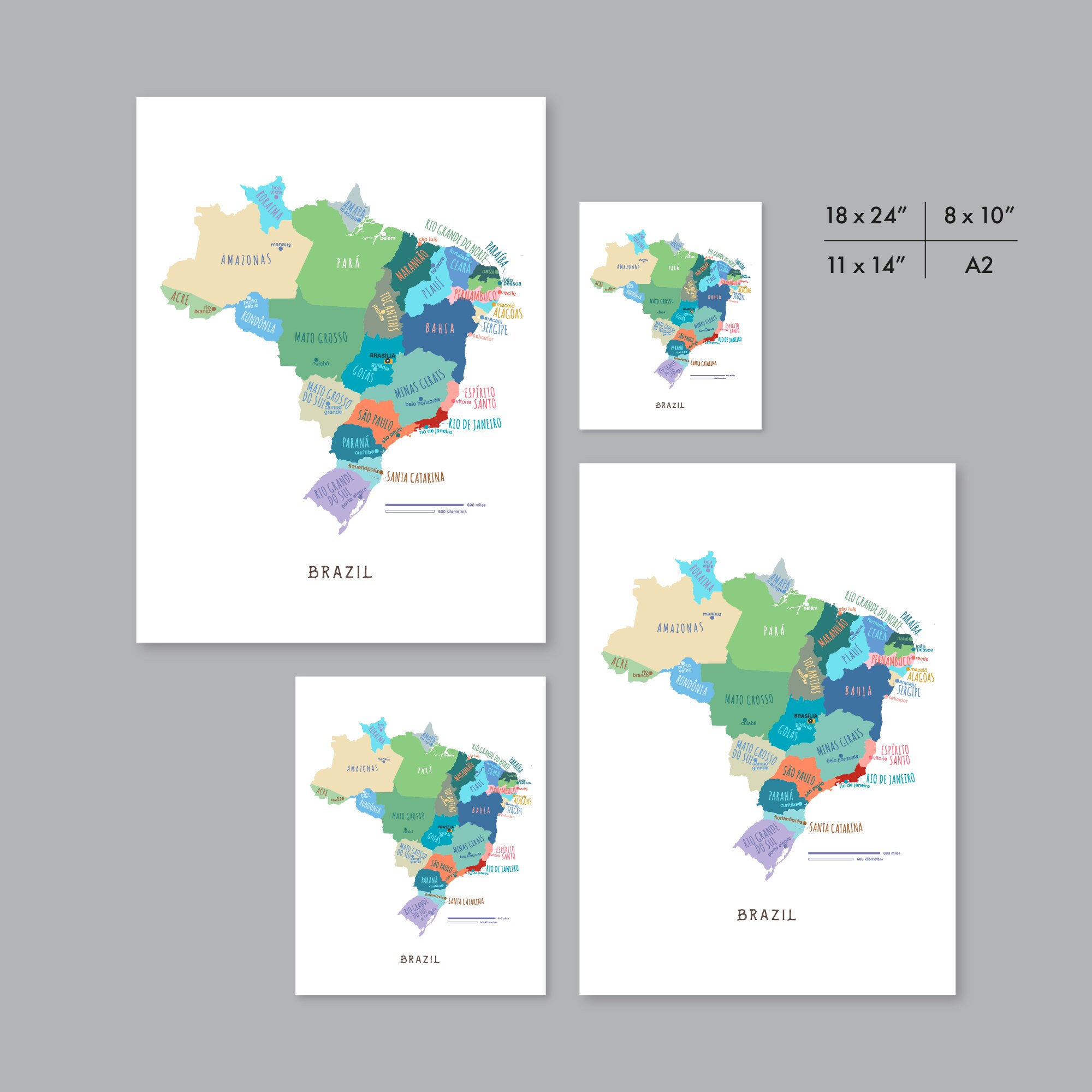 Brazil Map, PRINTABLE Brazil States and Capitals, Labeled Brazil Map ...