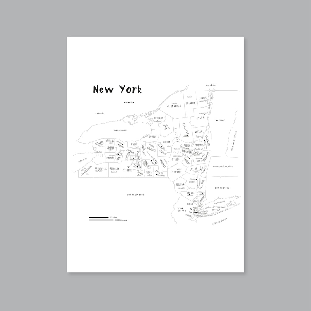 New York State Map Poster, PRINTABLE New York Countries Map NY, New ...