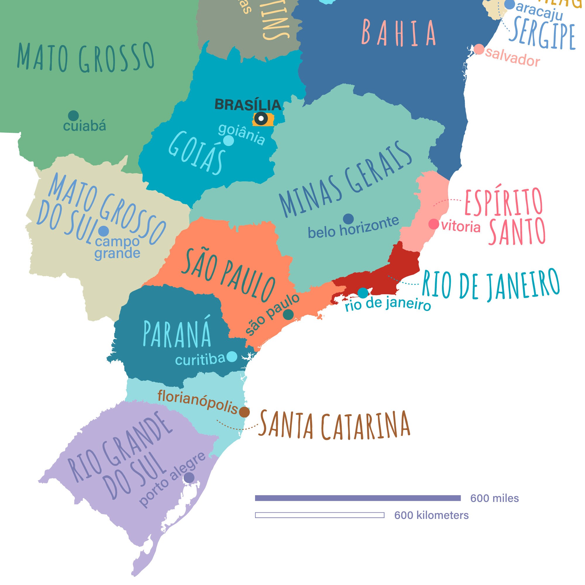 Brazil Map, PRINTABLE Brazil States and Capitals, Labeled Brazil Map ...
