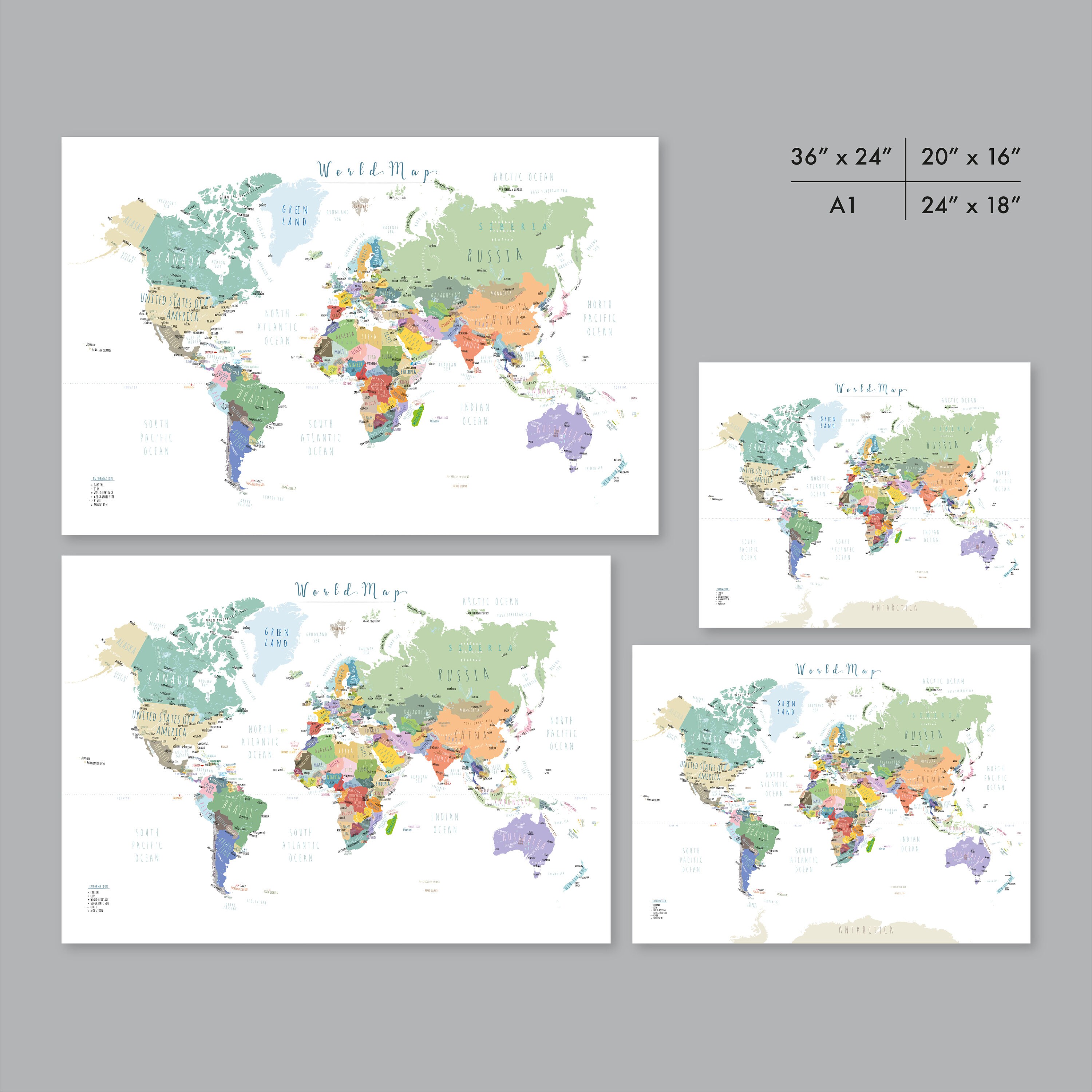 World map Poster PRINTABLE World map with countries Map of | Etsy