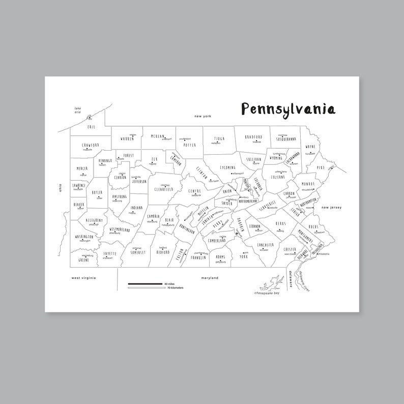 Pennsylvania Map Art Print: PA Counties Map, Modern Decor (PDF/JPG) - Etsy