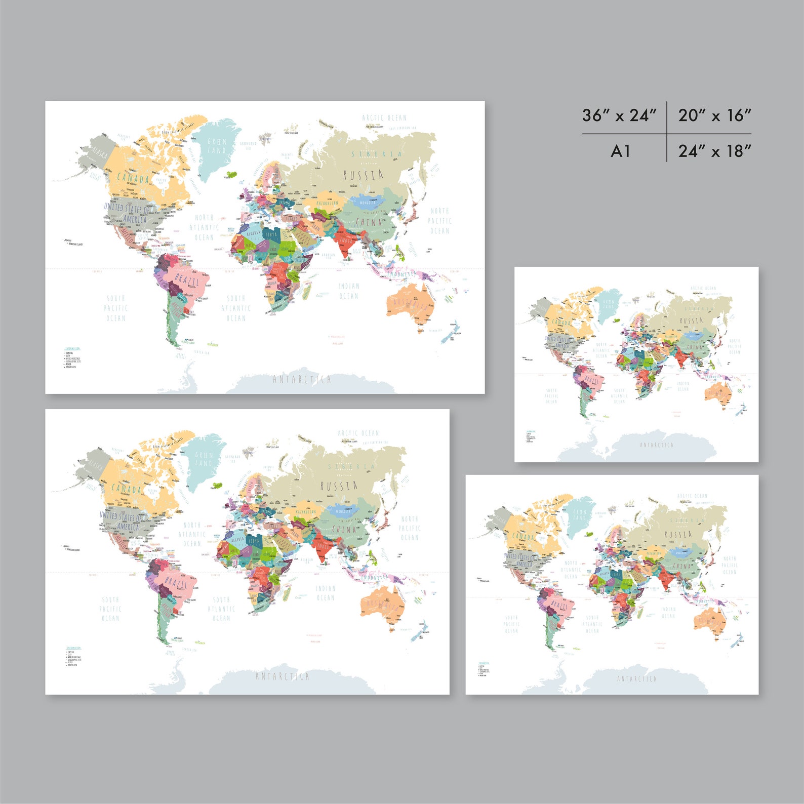 World Map Poster PRINTABLE World Map With Countries Map of - Etsy Canada