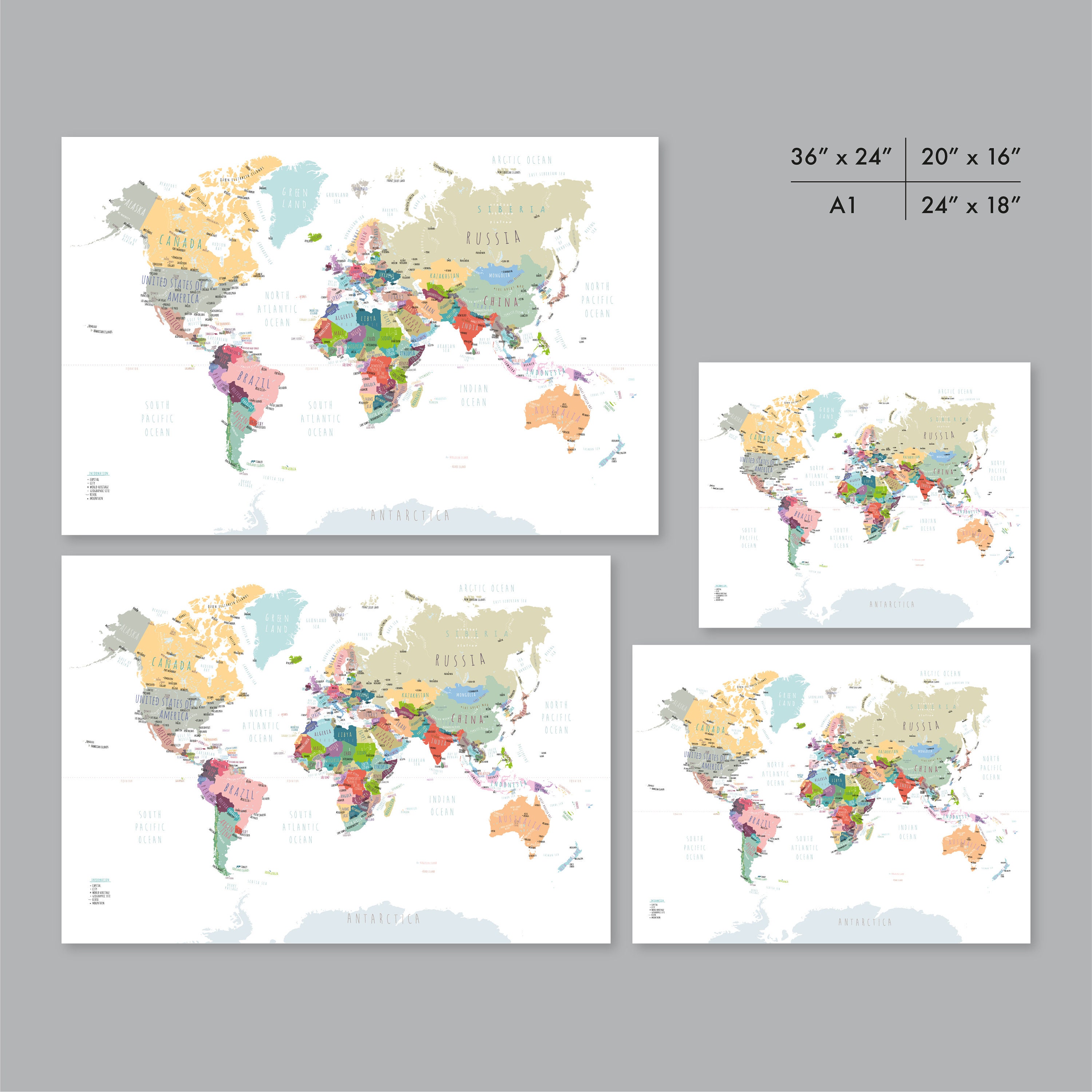 World Map Poster PRINTABLE World Map With Countries Map of - Etsy Canada