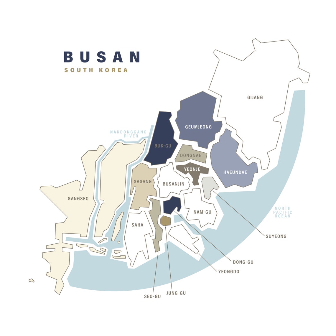 Busan Neighborhood Map Printable Busan Map Busan Korea - Etsy