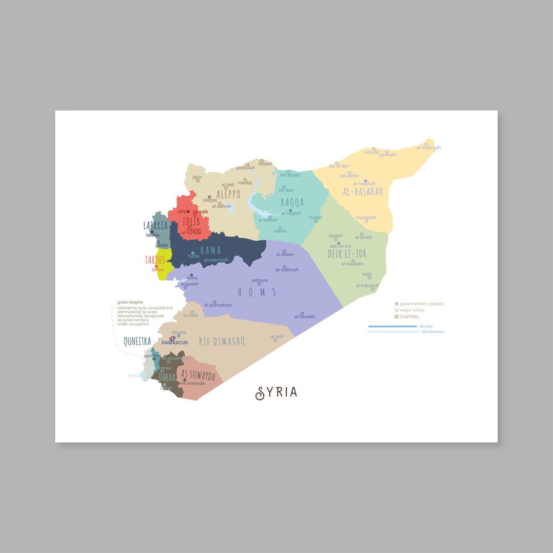 Syria Map Print: Labeled Provinces, Administrative Governorates & Major ...