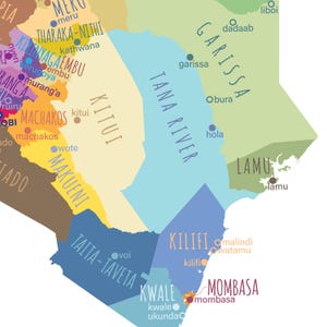 Kenya County Map, PRINTABLE Kenya County and Capitals, Labeled Kenya ...