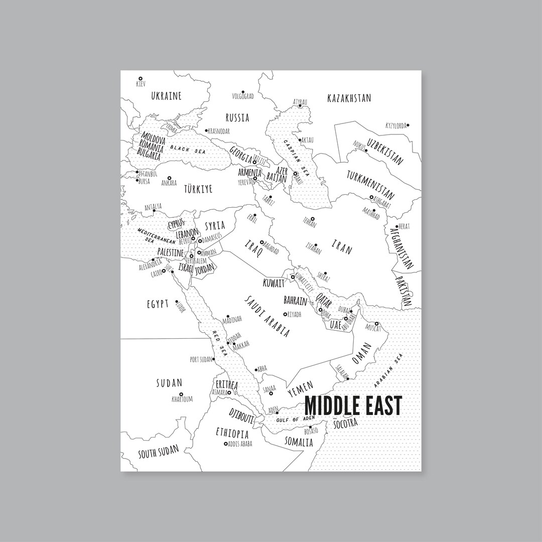 Printable Middle East Map : Home Decor (PDF/JPG) #P751 - Etsy