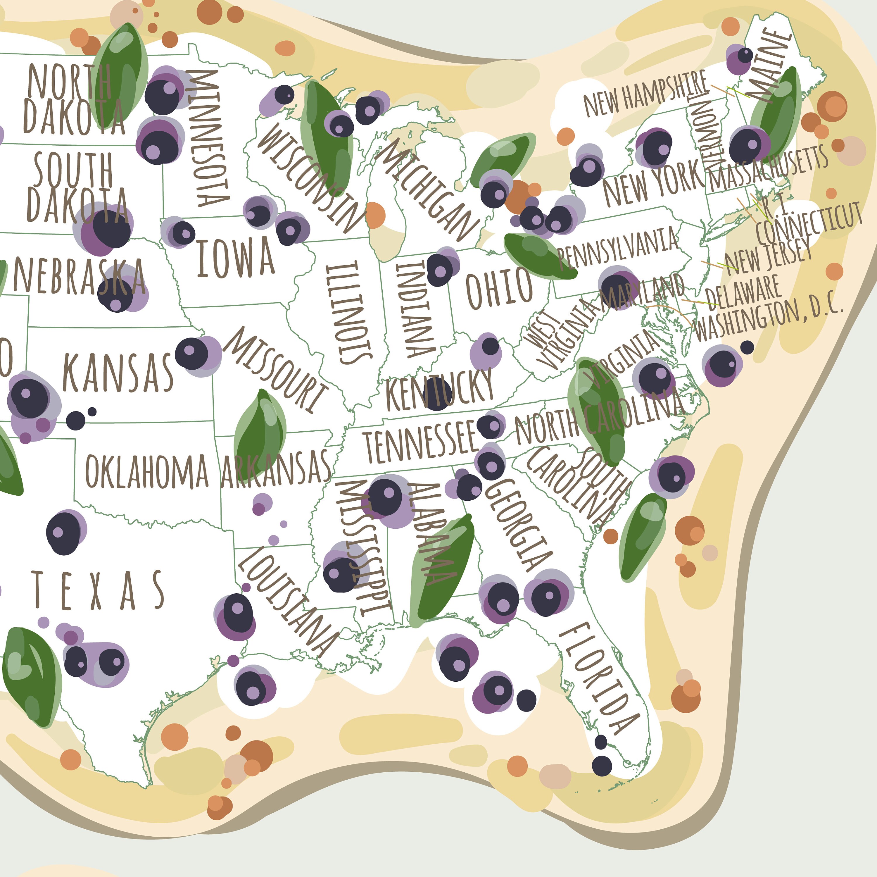 Pizza USA Map PRINTABLE United States Map Print Usa Map Wall - Etsy