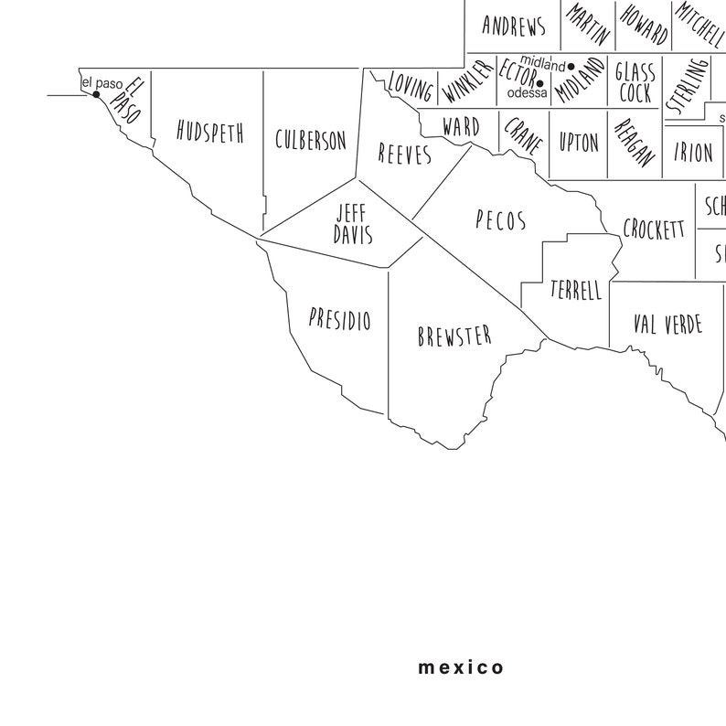 Texas Map Poster PRINTABLE Texas Countries Map TX Texas - Etsy