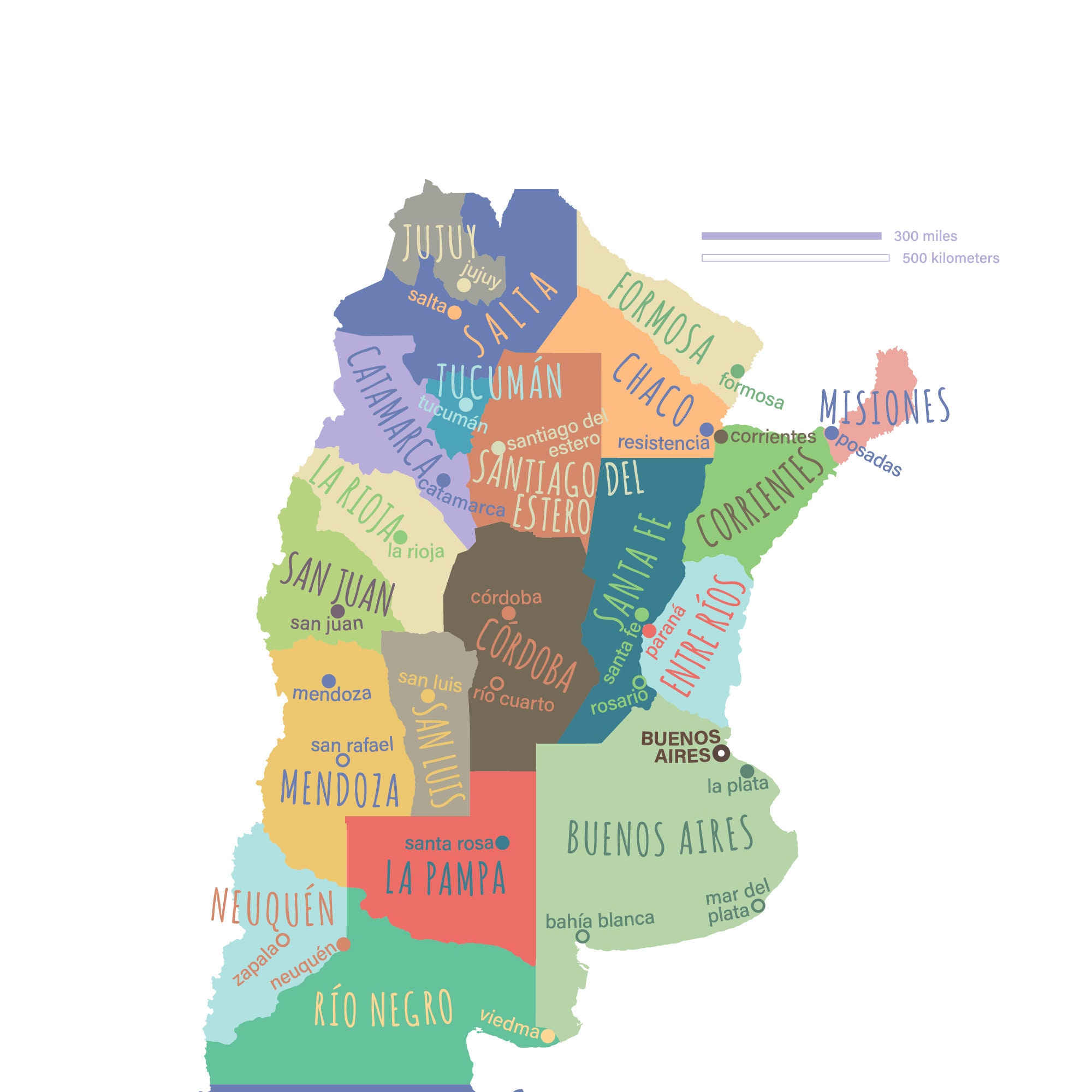 Argentina Map, PRINTABLE Argentina Province and Capitals, Labeled ...